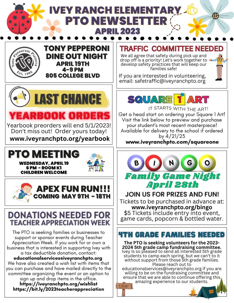 Ivey Ranch PTO – Ivey Ranch Elementary Parent Teacher Organization